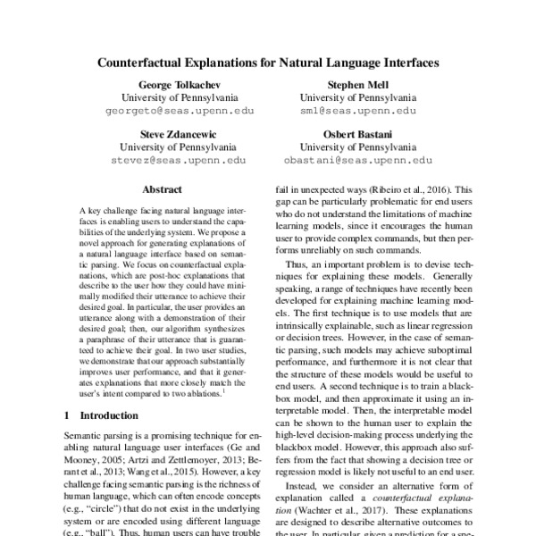 Counterfactual Explanations for Natural Language Interfaces - ACL Anthology