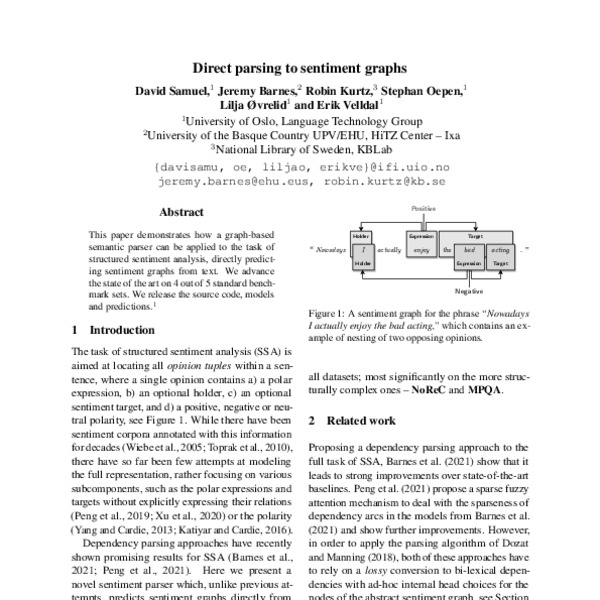 Direct parsing to sentiment graphs - ACL Anthology