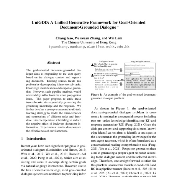 UniGDD: A Unified Generative Framework for Goal-Oriented Document-Grounded Dialogue - ACL Anthology