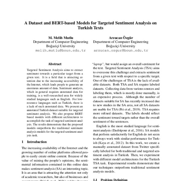 A Dataset and BERT-based Models for Targeted Sentiment Analysis on Turkish Texts - ACL Anthology