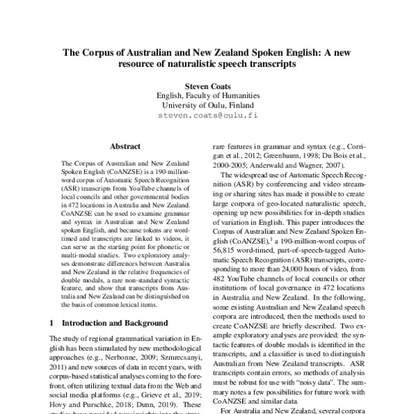 The Corpus of Australian and New Zealand Spoken English: A new resource ...