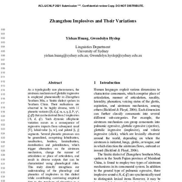 Zhangzhou Implosives and Their Variations - ACL Anthology