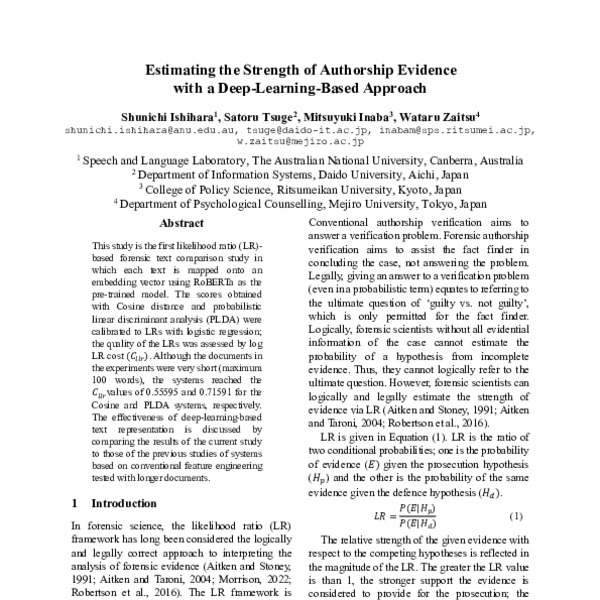 Estimating the Strength of Authorship Evidence with a Deep-Learning-Based Approach - ACL Anthology