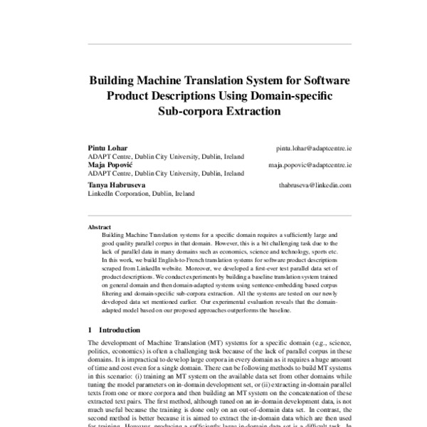 Building Machine Translation System For Software Product Descriptions Using Domain Specific Sub