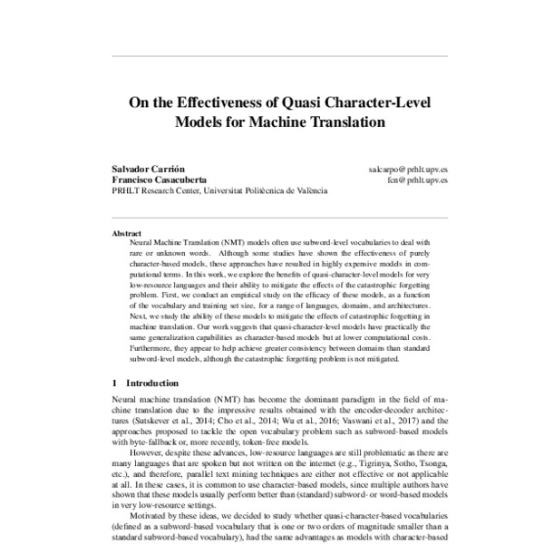 On the Effectiveness of Quasi Character-Level Models for Machine ...