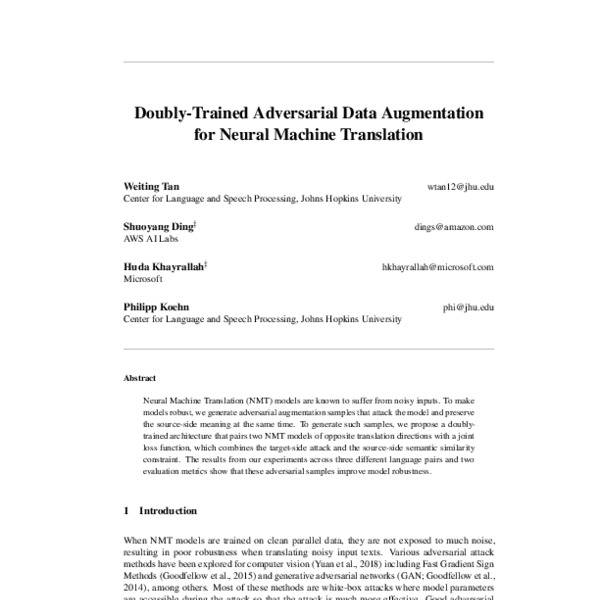 Doubly-Trained Adversarial Data Augmentation for Neural Machine Translation - ACL Anthology