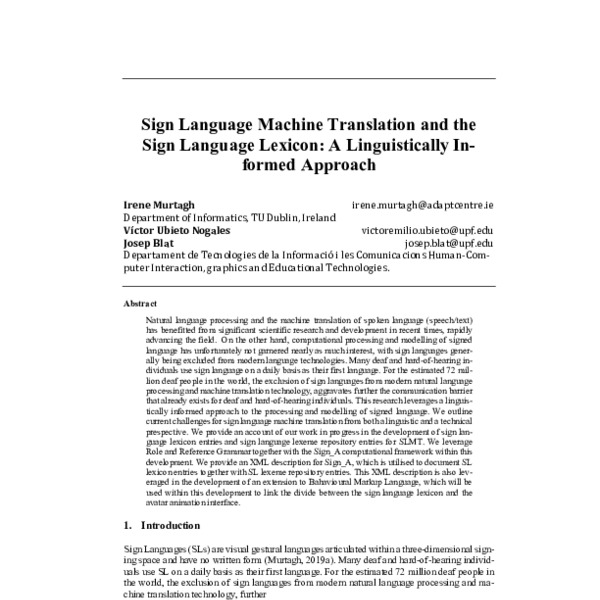Sign Language Machine Translation and the Sign Language Lexicon: A ...