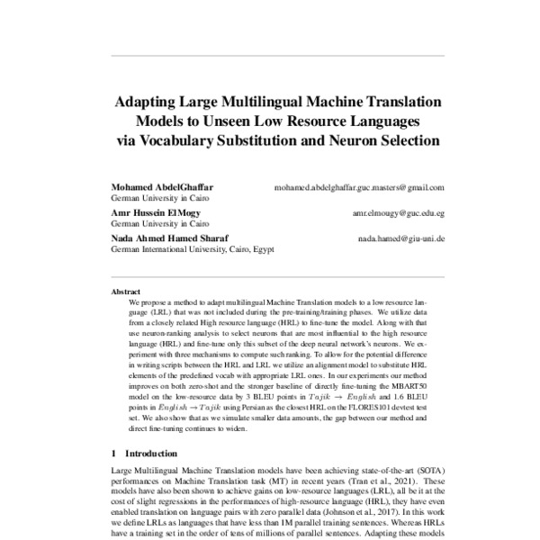 Adapting Large Multilingual Machine Translation Models to Unseen Low Resource Languages via ...