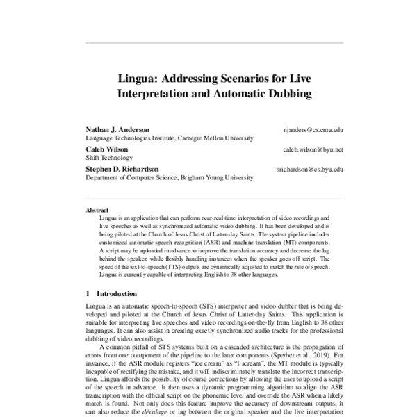 Lingua: Addressing Scenarios for Live Interpretation and Automatic ...