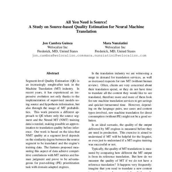 All You Need is Source! A Study on Source-based Quality Estimation for Neural Machine ...