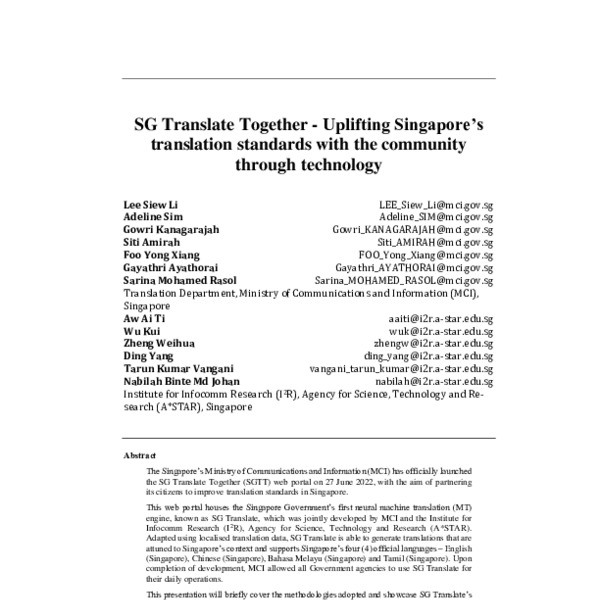 SG Translate Together - Uplifting Singapore’s translation standards ...
