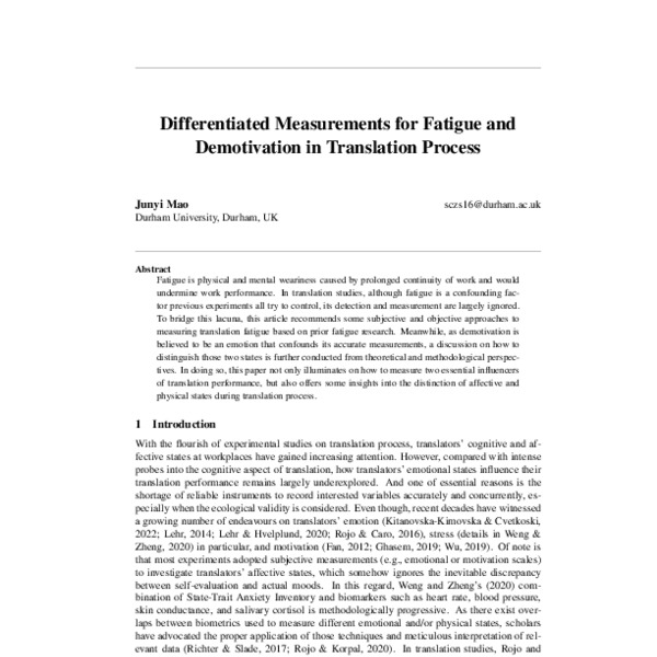 Differentiated measurements for fatigue and demotivation/amotivation in ...