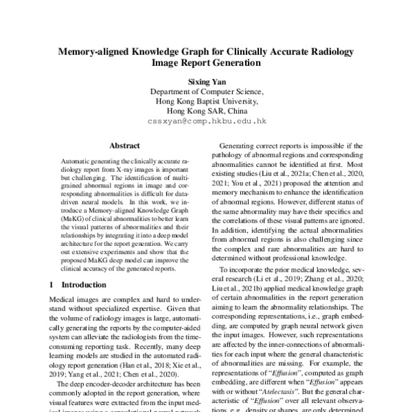 Memory-aligned Knowledge Graph for Clinically Accurate Radiology Image ...