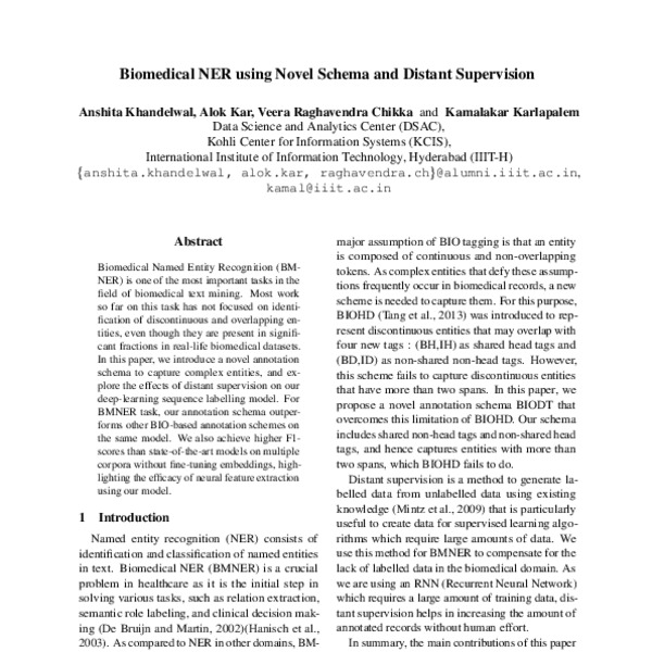 Biomedical NER using Novel Schema and Distant Supervision - ACL Anthology