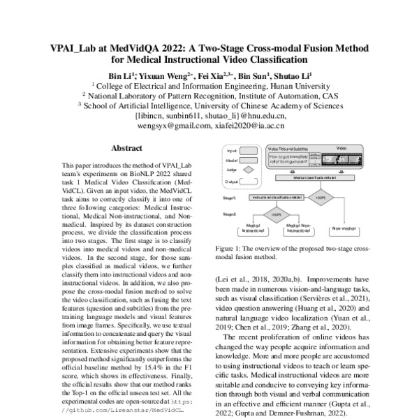 Vpai Lab At Medvidqa 2022 A Two Stage Cross Modal Fusion Method For