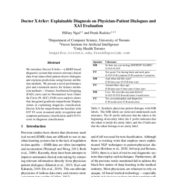 Doctor XAvIer: Explainable Diagnosis on Physician-Patient Dialogues and ...