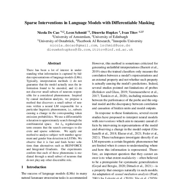 Sparse Interventions in Language Models with Differentiable Masking - ACL Anthology