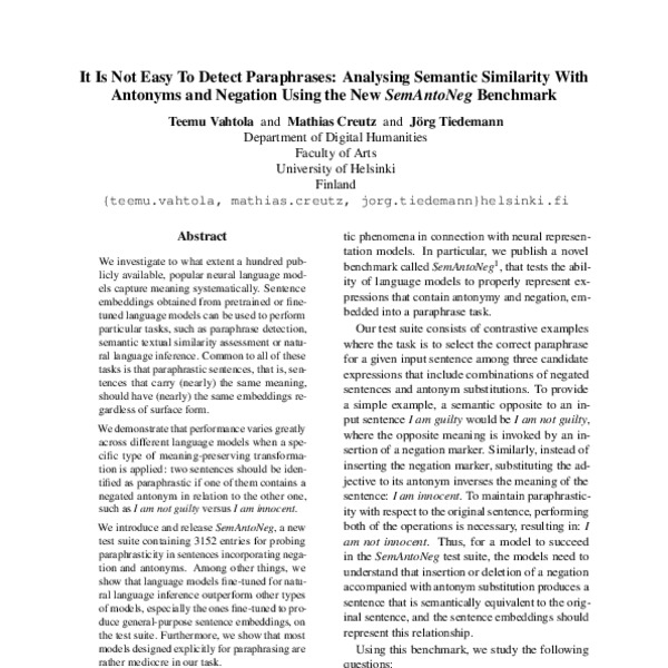 It Is Not Easy To Detect Paraphrases: Analysing Semantic Similarity ...