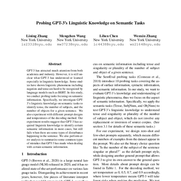 Probing GPT-3’s Linguistic Knowledge on Semantic Tasks - ACL Anthology