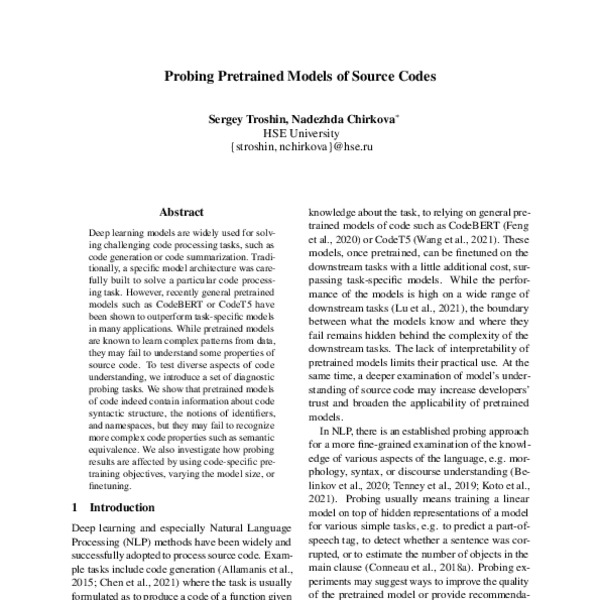 Probing Pretrained Models of Source Codes - ACL Anthology