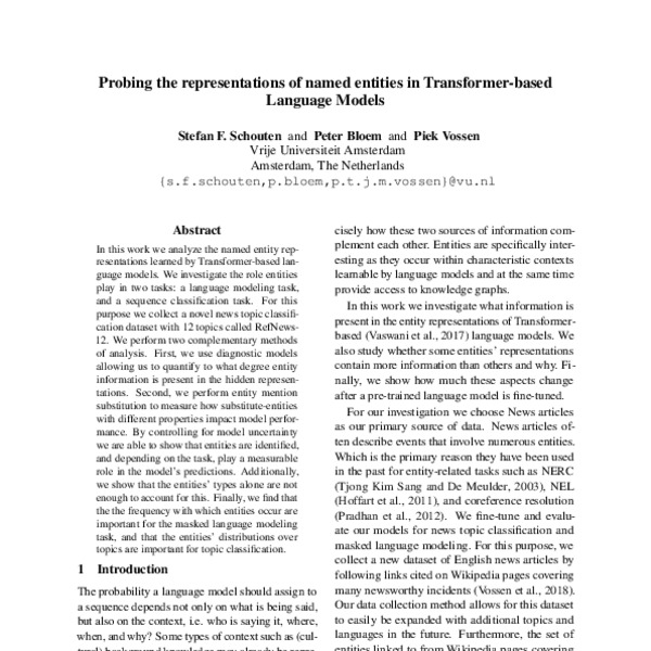 Probing The Representations Of Named Entities In Transformer Based
