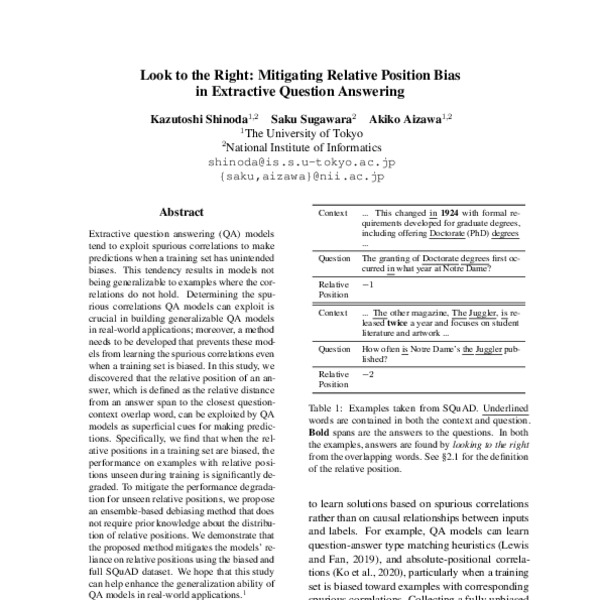 Look to the Right: Mitigating Relative Position Bias in Extractive ...