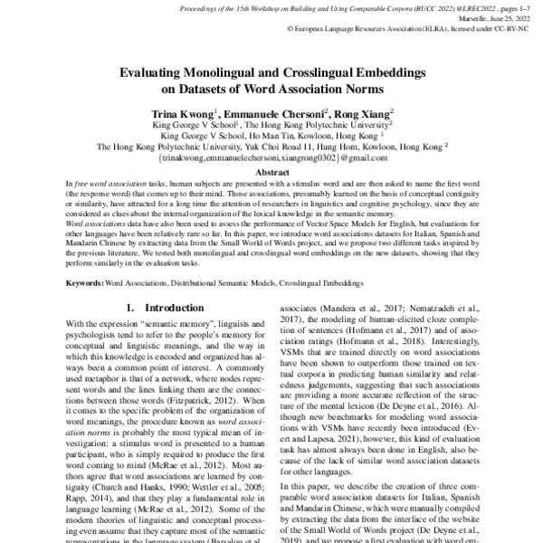 Evaluating Monolingual and Crosslingual Embeddings on Datasets of Word ...