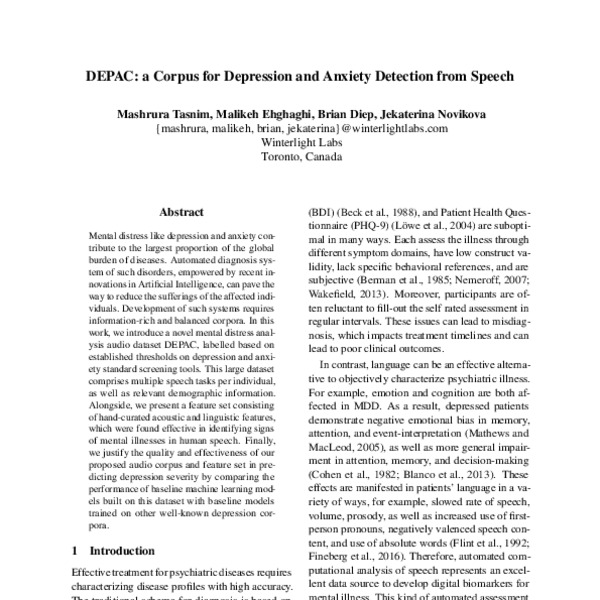 DEPAC: a Corpus for Depression and Anxiety Detection from Speech - ACL ...