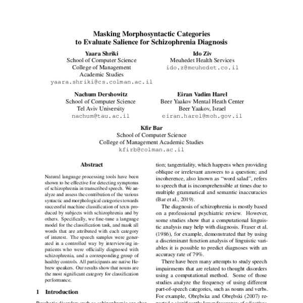 Masking Morphosyntactic Categories to Evaluate Salience for ...