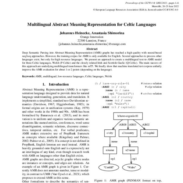 Multilingual Abstract Meaning Representation for Celtic Languages - ACL ...