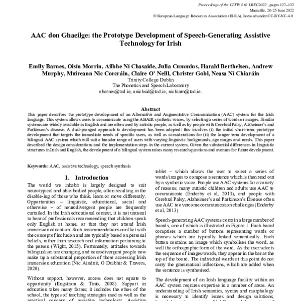 AAC don Ghaeilge: the Prototype Development of Speech-Generating ...