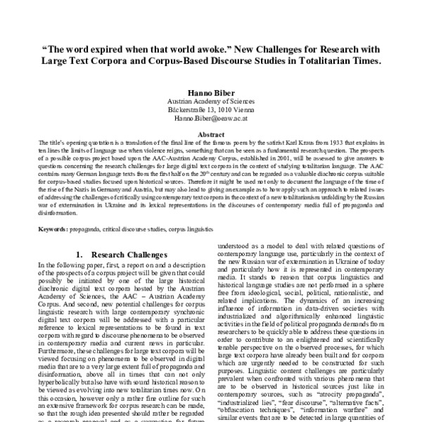 “The word expired when that world awoke.” New Challenges for Research ...