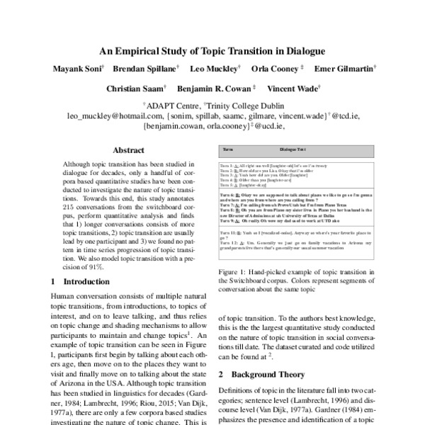 An Empirical Study of Topic Transition in Dialogue - ACL Anthology