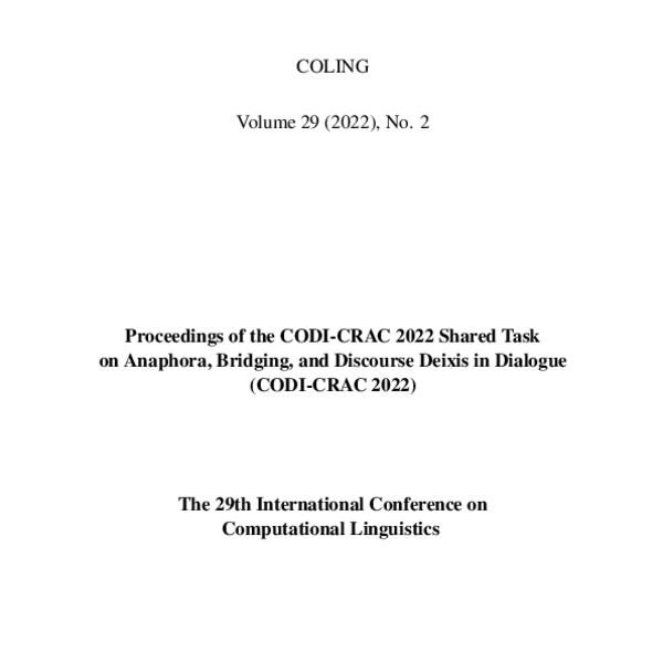 Proceedings of the CODI-CRAC 2022 Shared Task on Anaphora, Bridging ...