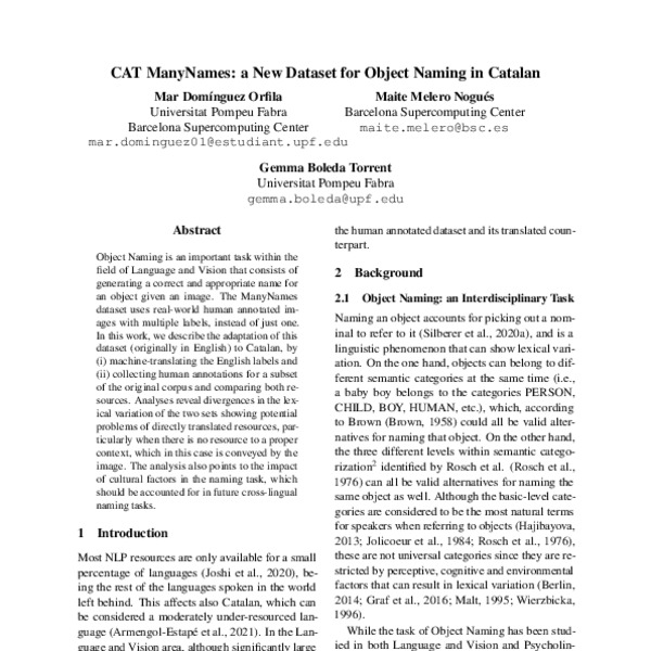 CAT ManyNames: A New Dataset for Object Naming in Catalan - ACL Anthology
