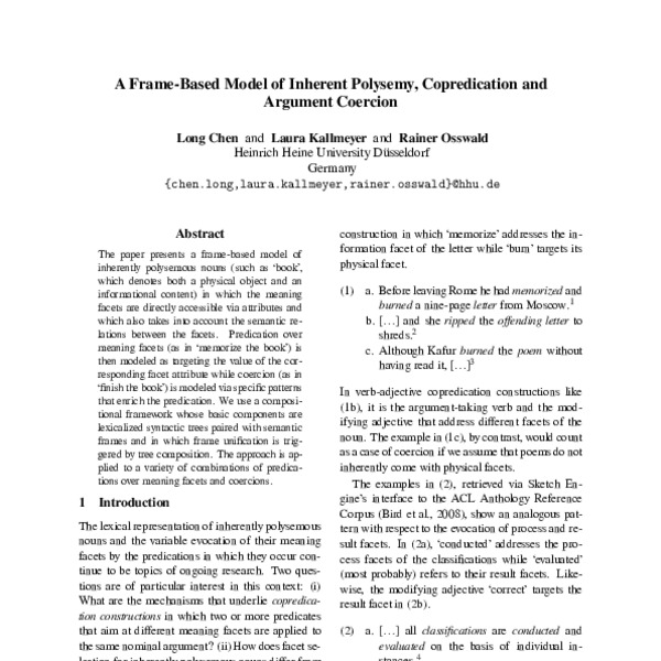 A Frame-Based Model of Inherent Polysemy, Copredication and Argument Coercion - ACL Anthology