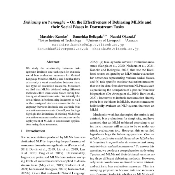 Debiasing Isn’t Enough! – on the Effectiveness of Debiasing MLMs and ...