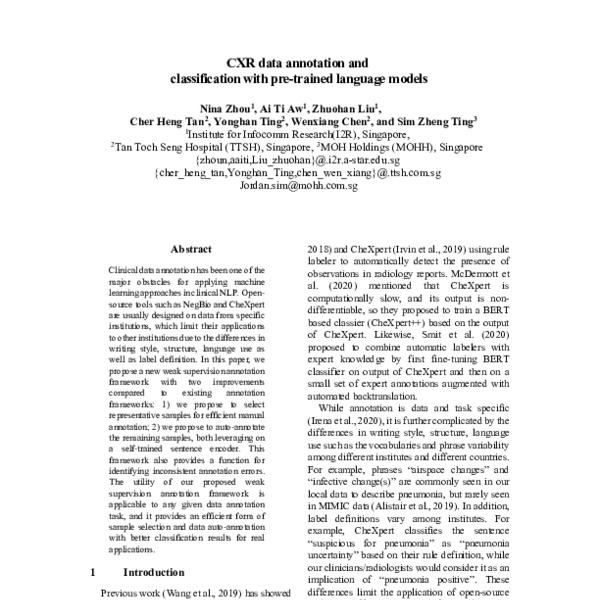 CXR Data Annotation and Classification with Pre-trained Language Models - ACL Anthology