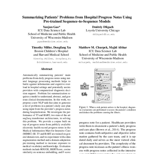 Summarizing Patients’ Problems from Hospital Progress Notes Using Pre ...