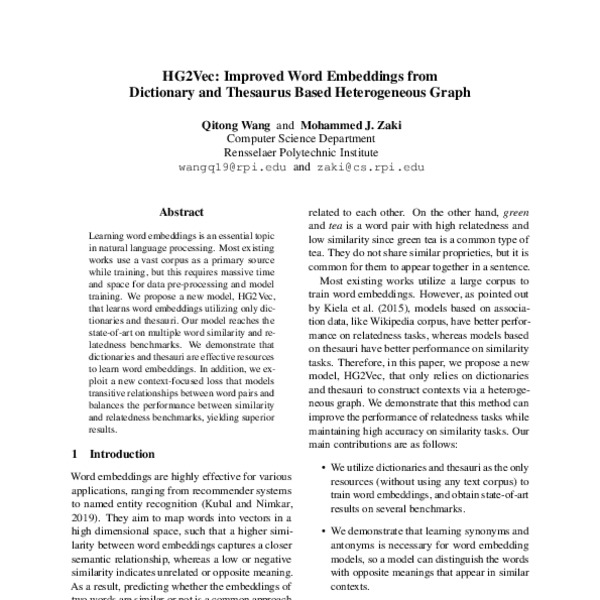 HG2Vec: Improved Word Embeddings from Dictionary and Thesaurus Based Heterogeneous Graph - ACL ...