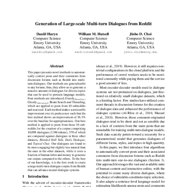 Automatic Generation of Large-scale Multi-turn Dialogues from Reddit ...