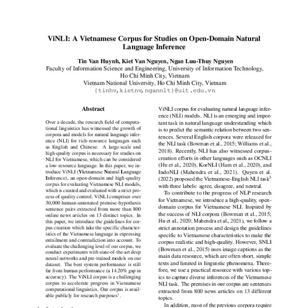 ViNLI: A Vietnamese Corpus for Studies on Open-Domain Natural Language ...