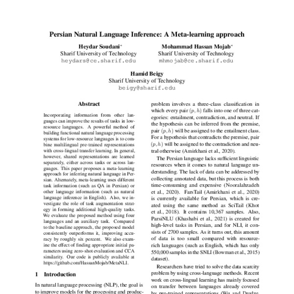 Persian Natural Language Inference A Meta Learning Approach Acl Anthology