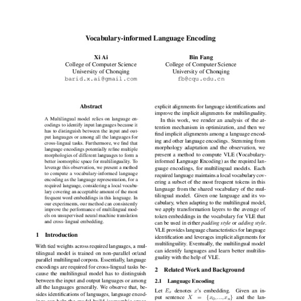 Vocabulary Informed Language Encoding Acl Anthology 