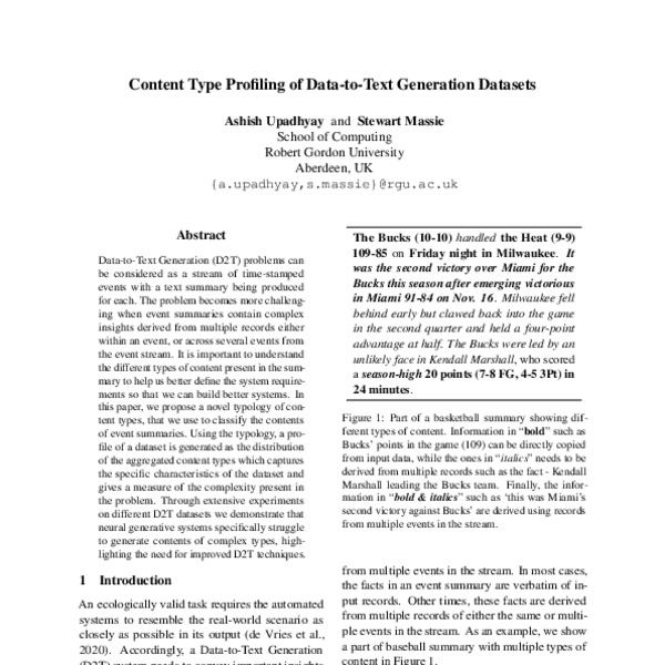 Content Type Profiling of Data-to-Text Generation Datasets - ACL Anthology