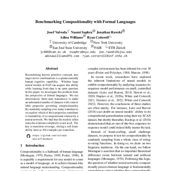 Benchmarking Compositionality with Formal Languages - ACL Anthology