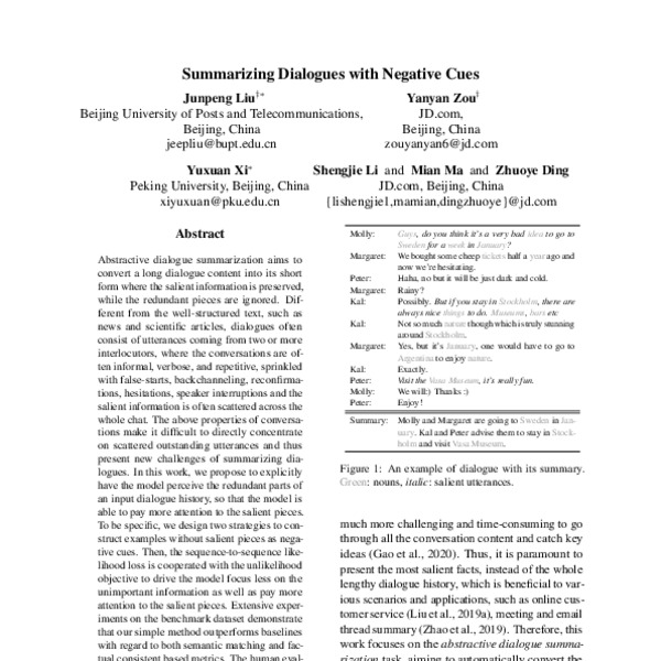 Summarizing Dialogues with Negative Cues - ACL Anthology