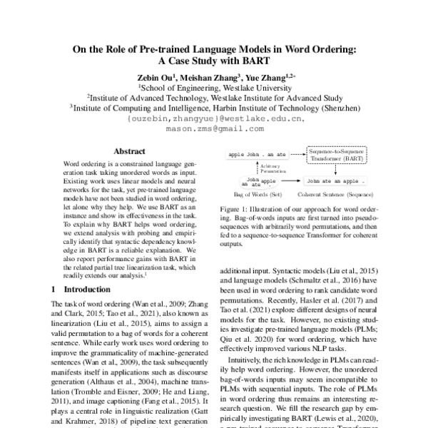 On the Role of Pre-trained Language Models in Word Ordering: A Case Study with BART - ACL Anthology