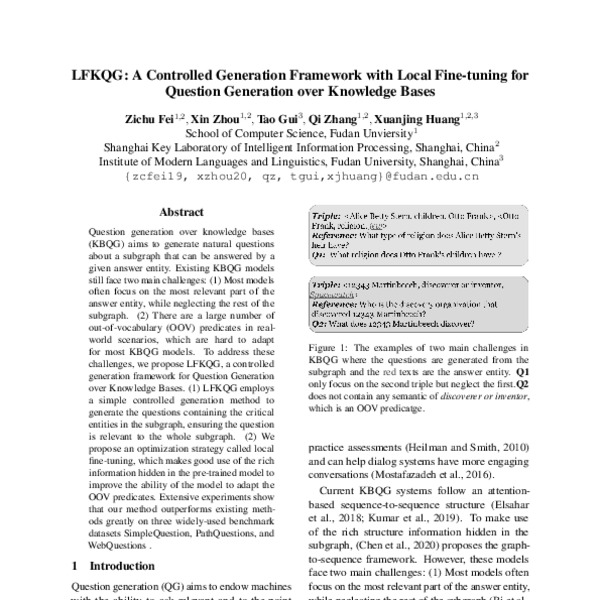 LFKQG: A Controlled Generation Framework with Local Fine-tuning for Question Generation over ...