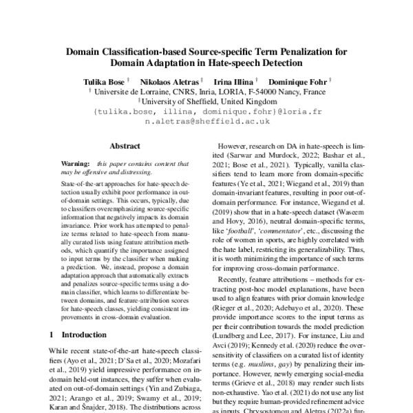 Domain Classification-based Source-specific Term Penalization for Domain Adaptation in Hate ...